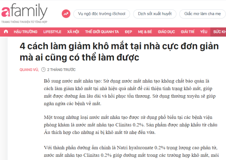 Nước mắt nhân tạo Clinitas 0.2% - Natri Hyaluronate